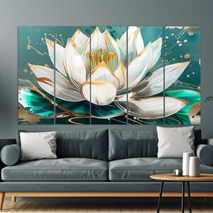 Lotus Flower Canvas Print in an Oil Painting Style, Floral Wall Decor ...