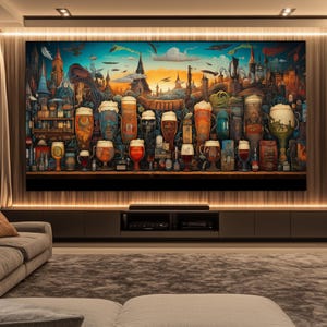 Abstract Beer Canvas Print in a Vintage Oil Painting Style, Beer Wall ...