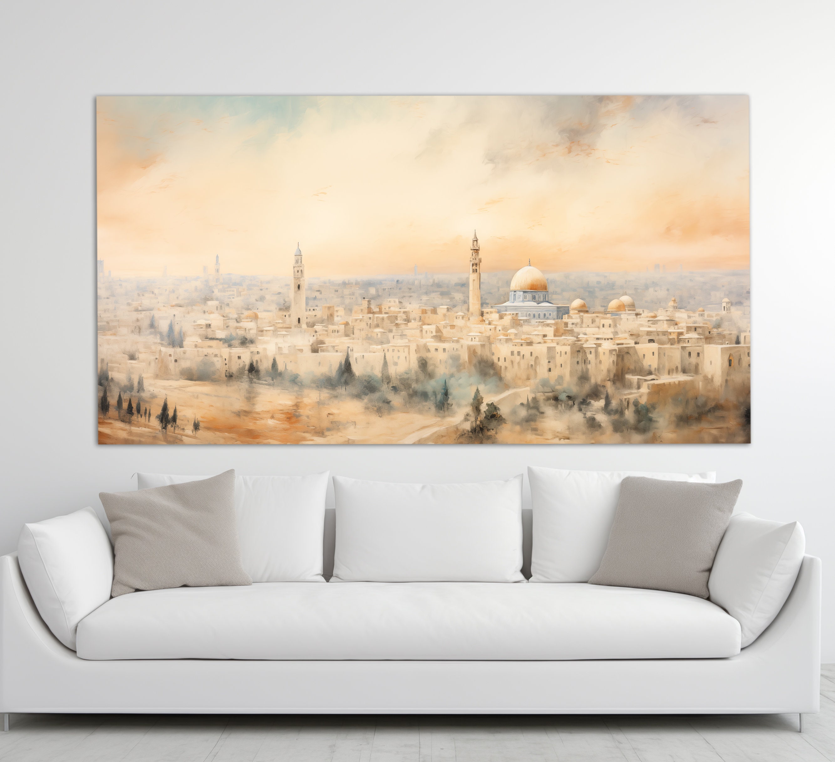 Jerusalem Canvas Print in a Vintage Oil Painting Style, Abstract ...