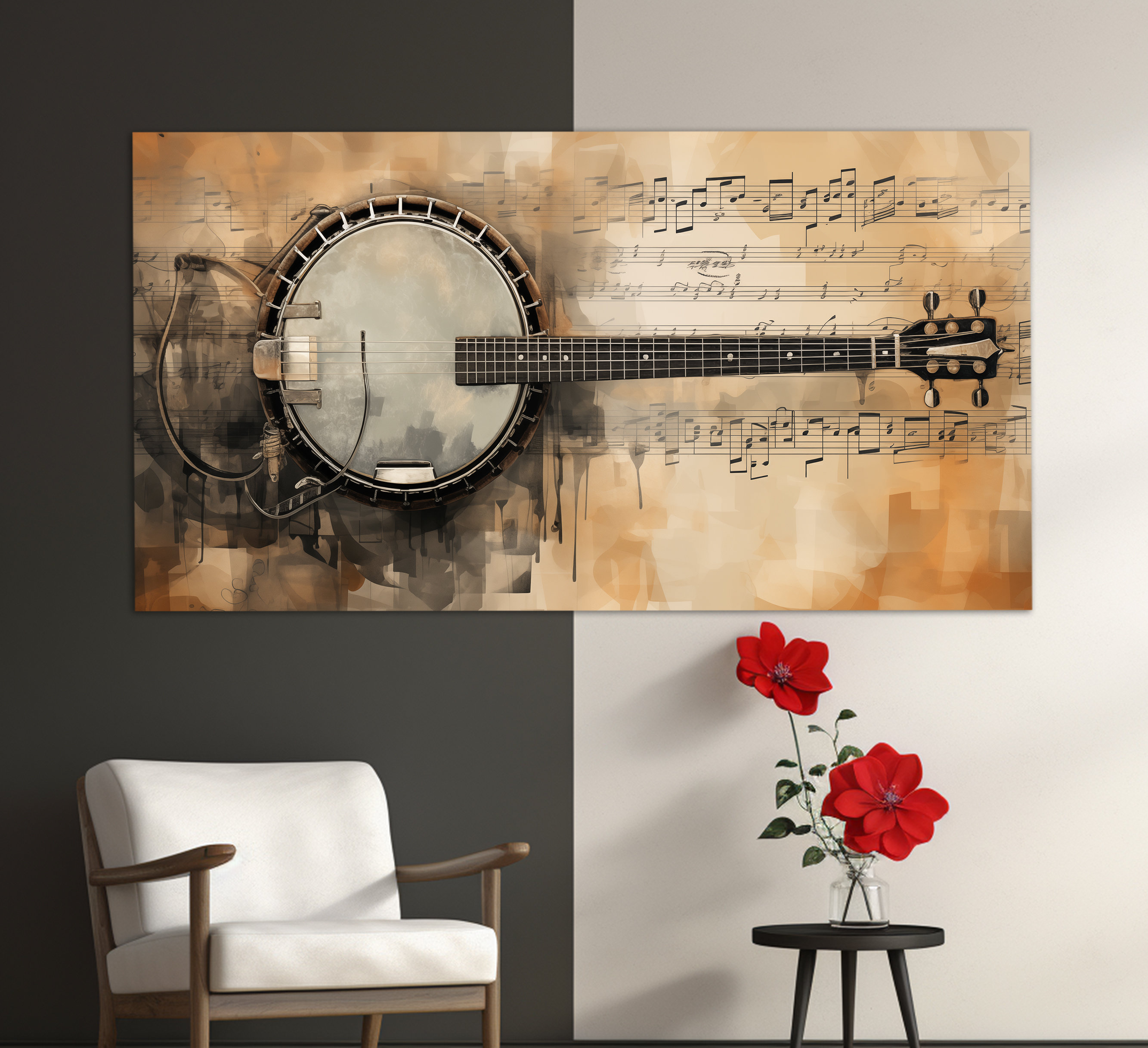 Banjo Canvas Print in Vintage Oil Painting Style, Abstract Banjo ...