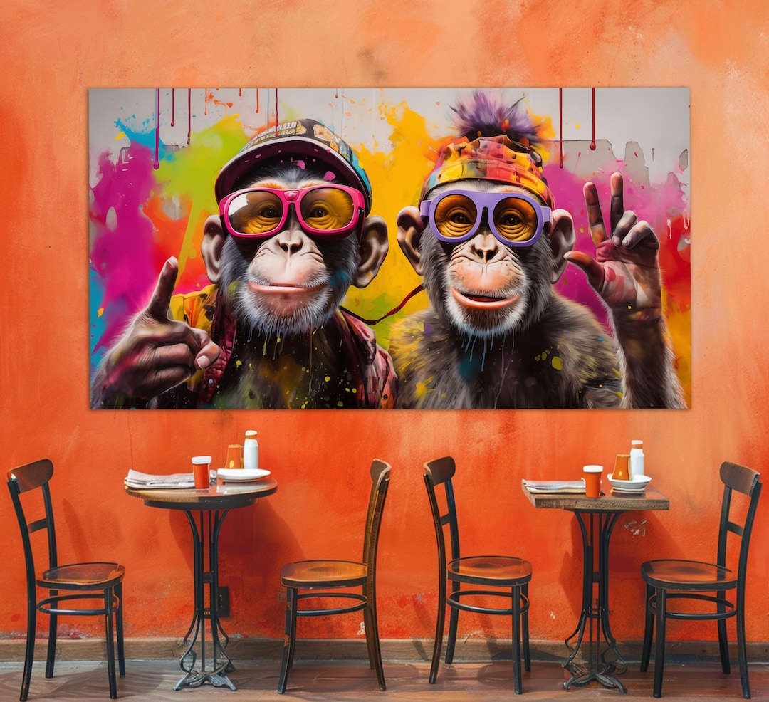Street Art Monkeys Selfie Canvas Print in a Pop Art Graffiti Style, Pop ...