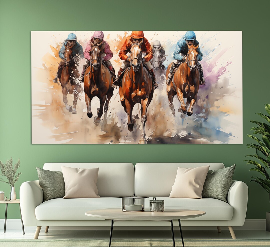 Horse Racing Canvas Print in a Vintage Oil Painting Style, Horse Racing ...