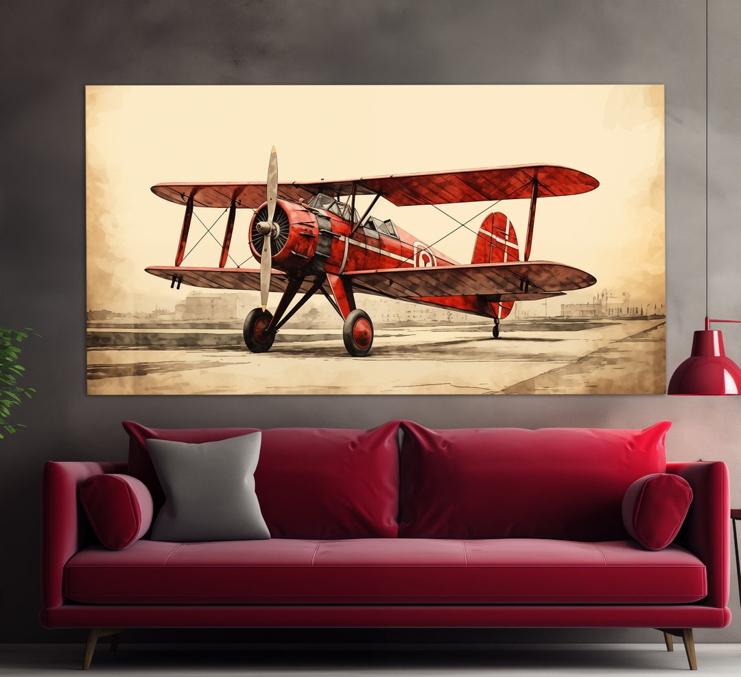 Vintage Biplane Canvas Print, Aircraft Wall Art, Pilot Gift, Retro ...