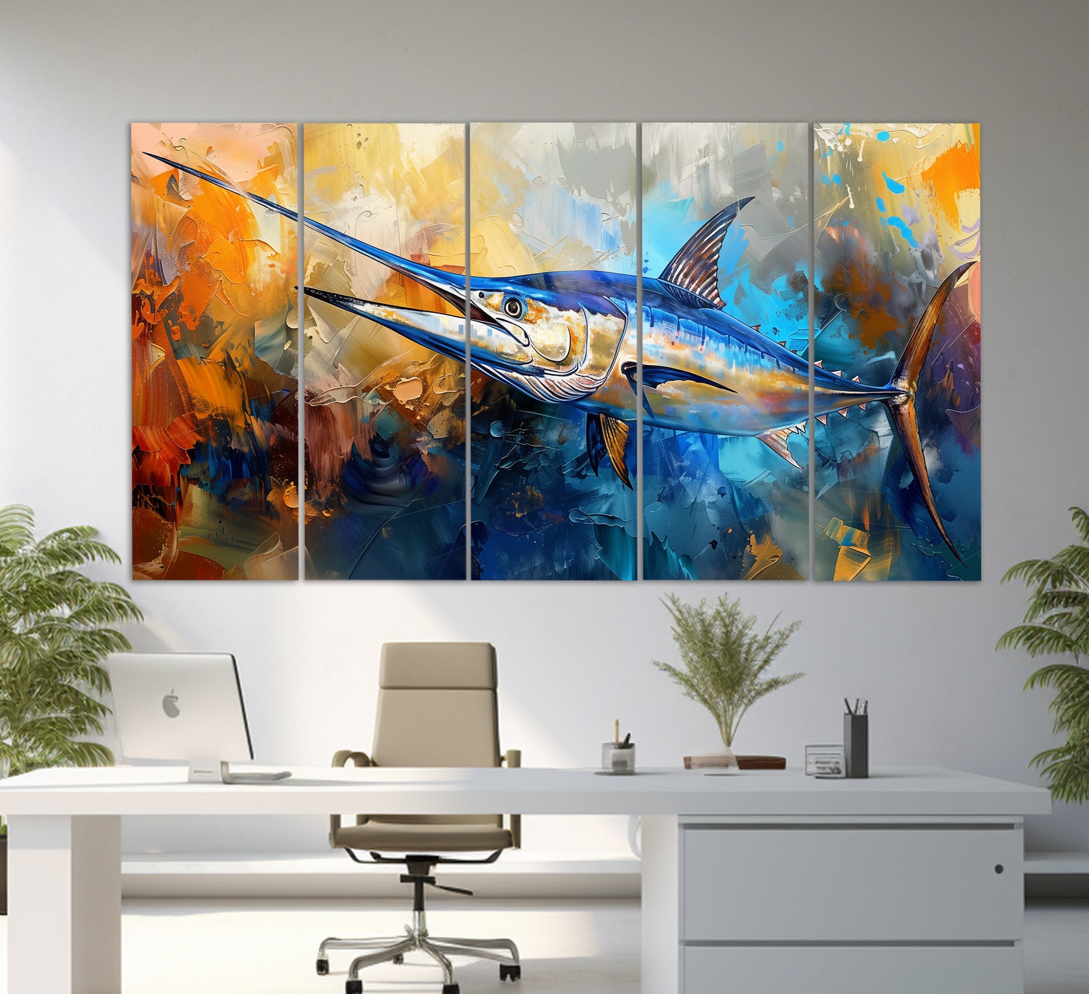 Abstract Blue Marlin Fish Canvas Print in a Painting Style, Blue Marlin ...
