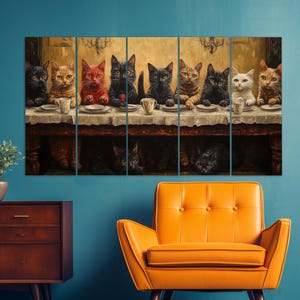 Last Supper With Cats Leonardo Da Vinci Style Canvas Print, Abstract ...