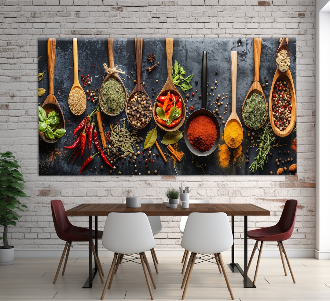 Spices and Herbs Canvas Print, Spices Abstract Painting, Kitchen Wall ...