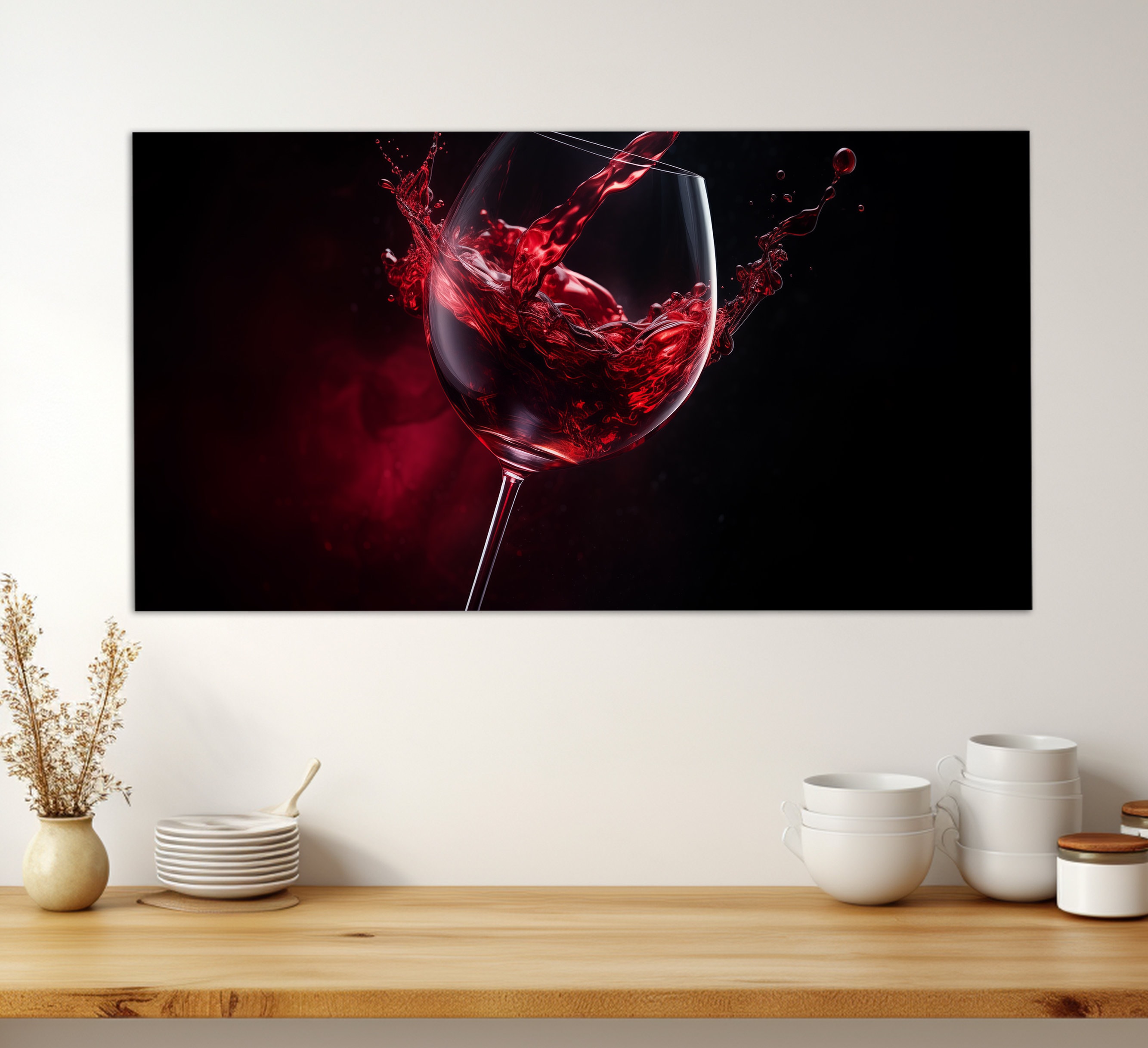 Wine Wall Art, Abstract Red Wine Glass Canvas Print, Kitchen Wall Decor ...