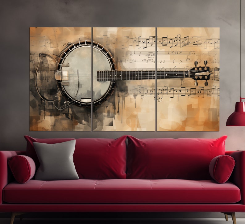 Banjo Canvas Print in Vintage Oil Painting Style, Abstract Banjo ...