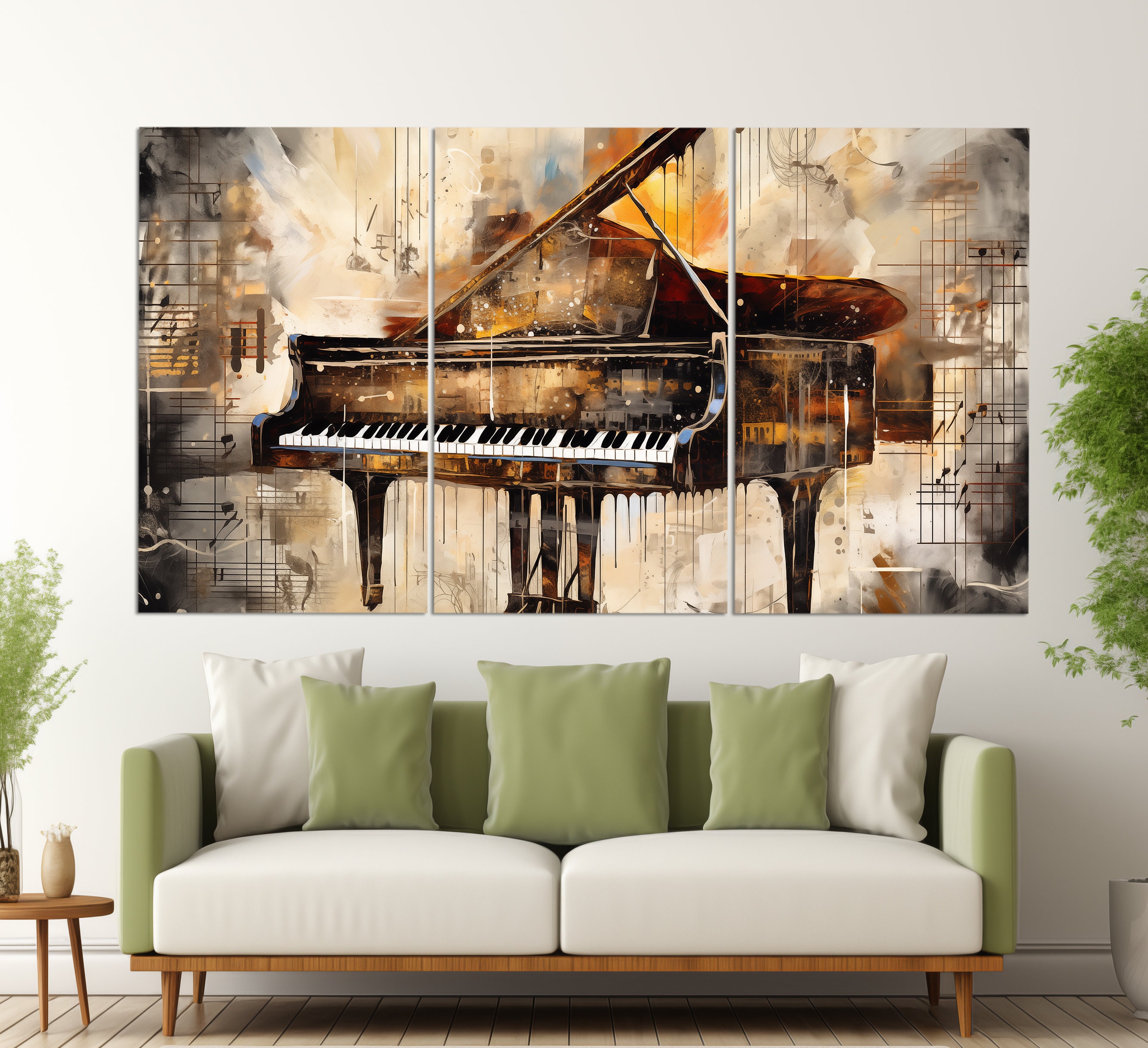 Abstract Grand Piano Canvas Print in Retro Painting Style, Music Wall ...