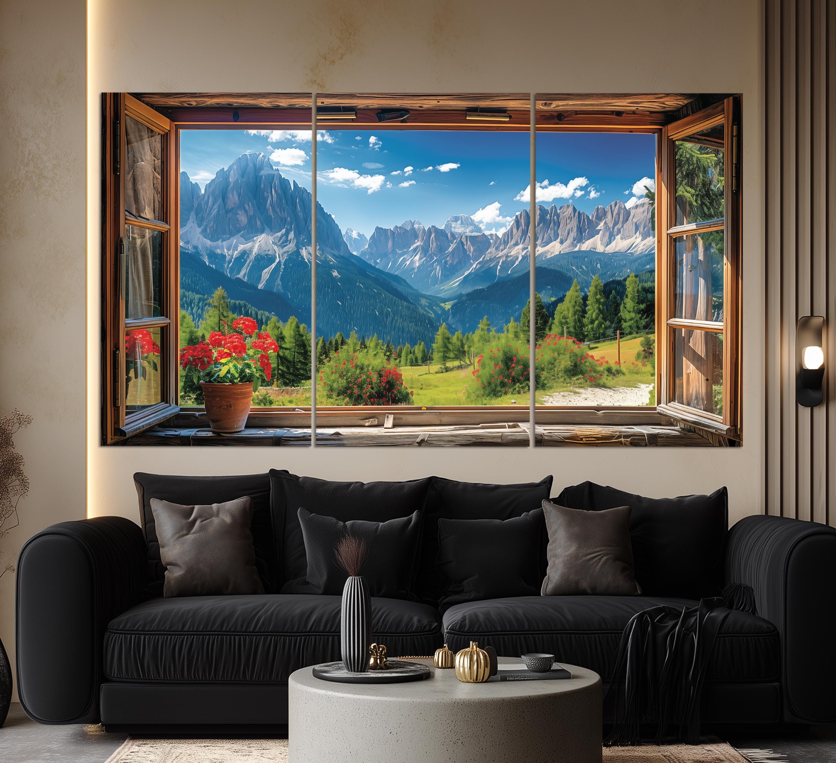 Scenic Summer Alps View From Open Window Canvas Print, Mountains Wall ...