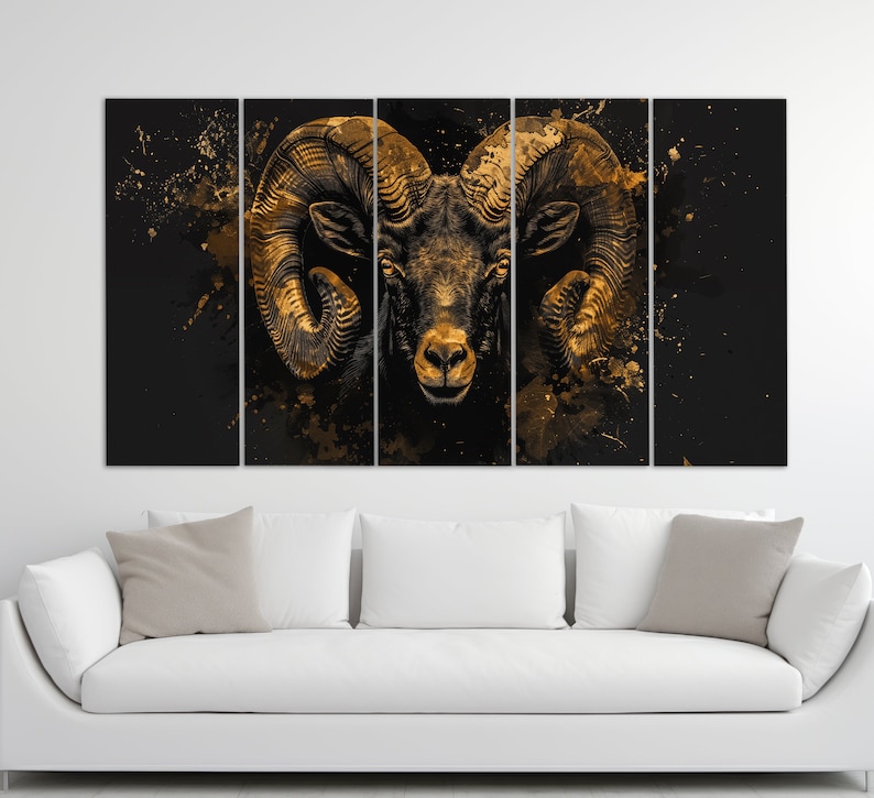 Ram Canvas Print in an Oil Painting Style, Arias Sign Poster, Arias ...