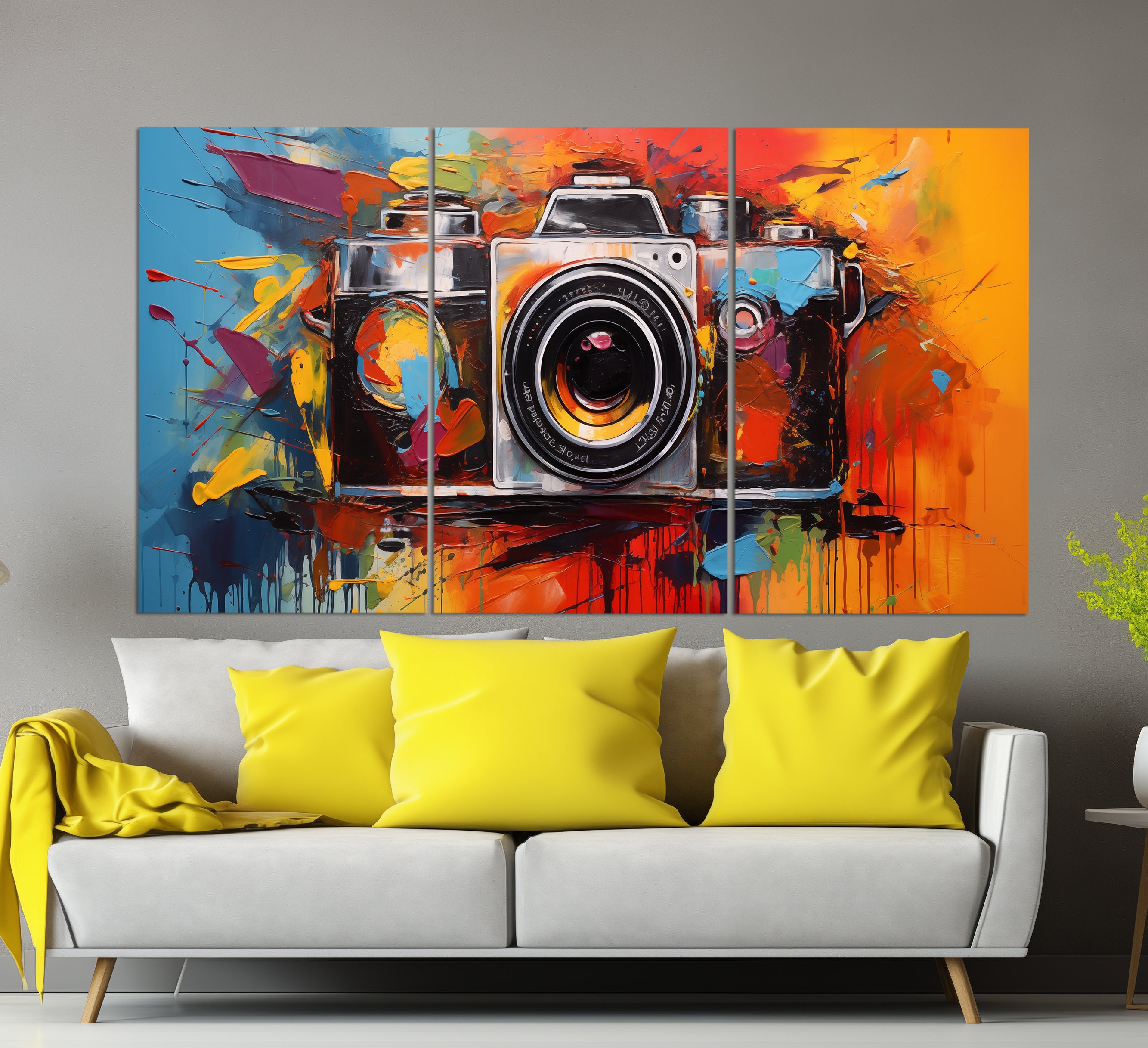 Vintage Camera Canvas Print in a Pop Art Painting Style, Retro Camera ...