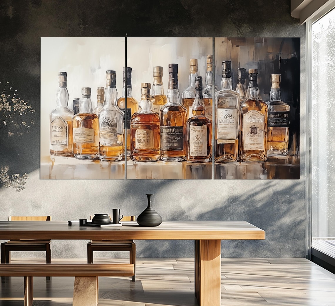 Whiskey Canvas Print in a Retro Oil Painting Style, Whiskey Wall Art ...