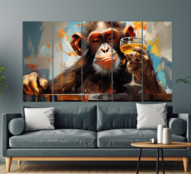 Monkey With Cocktail, Abstract Bar Canvas Print, Funny Cocktail Bar ...