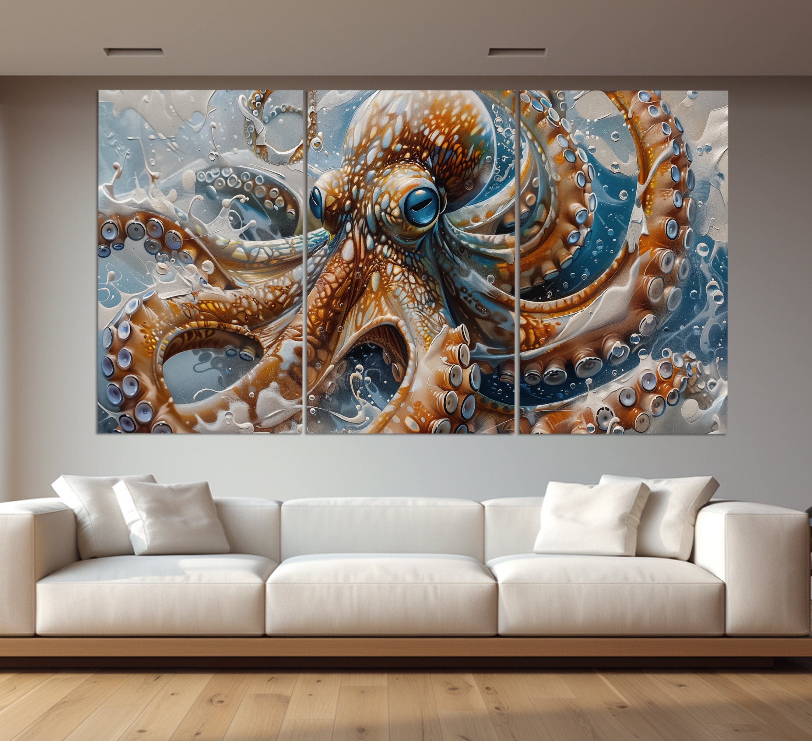 Abstract Octopus Canvas Print in an Oil Painting Style, Octopus Wall ...