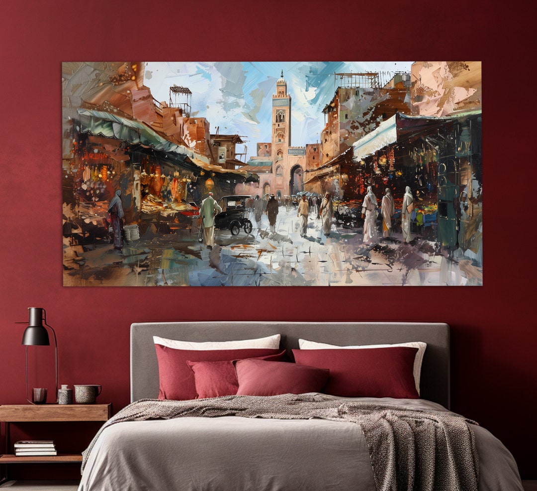 Marrakech Downtown Canvas Print in a Vintage Oil Painting Style ...