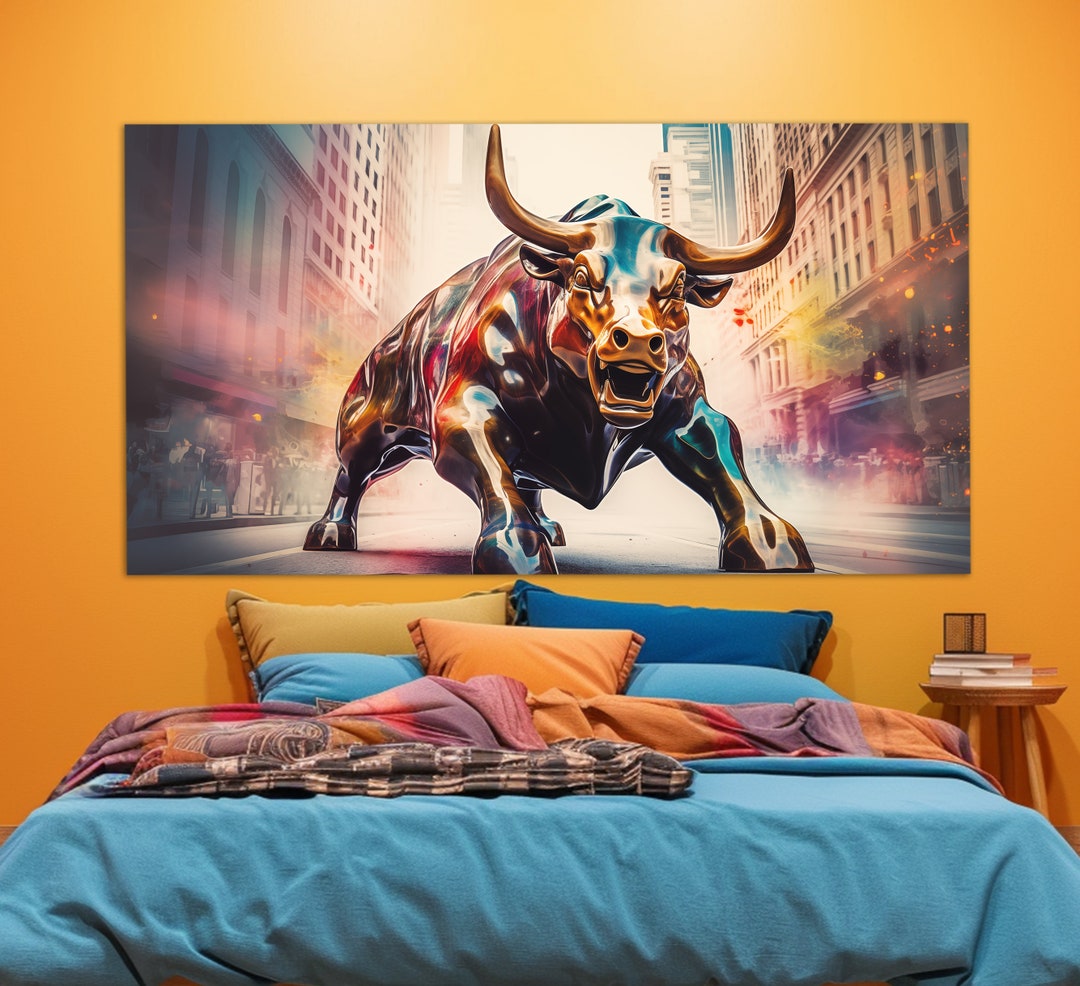Charging Bull Abstract Canvas Print, Trading Wall Art, Wall Street Bull ...