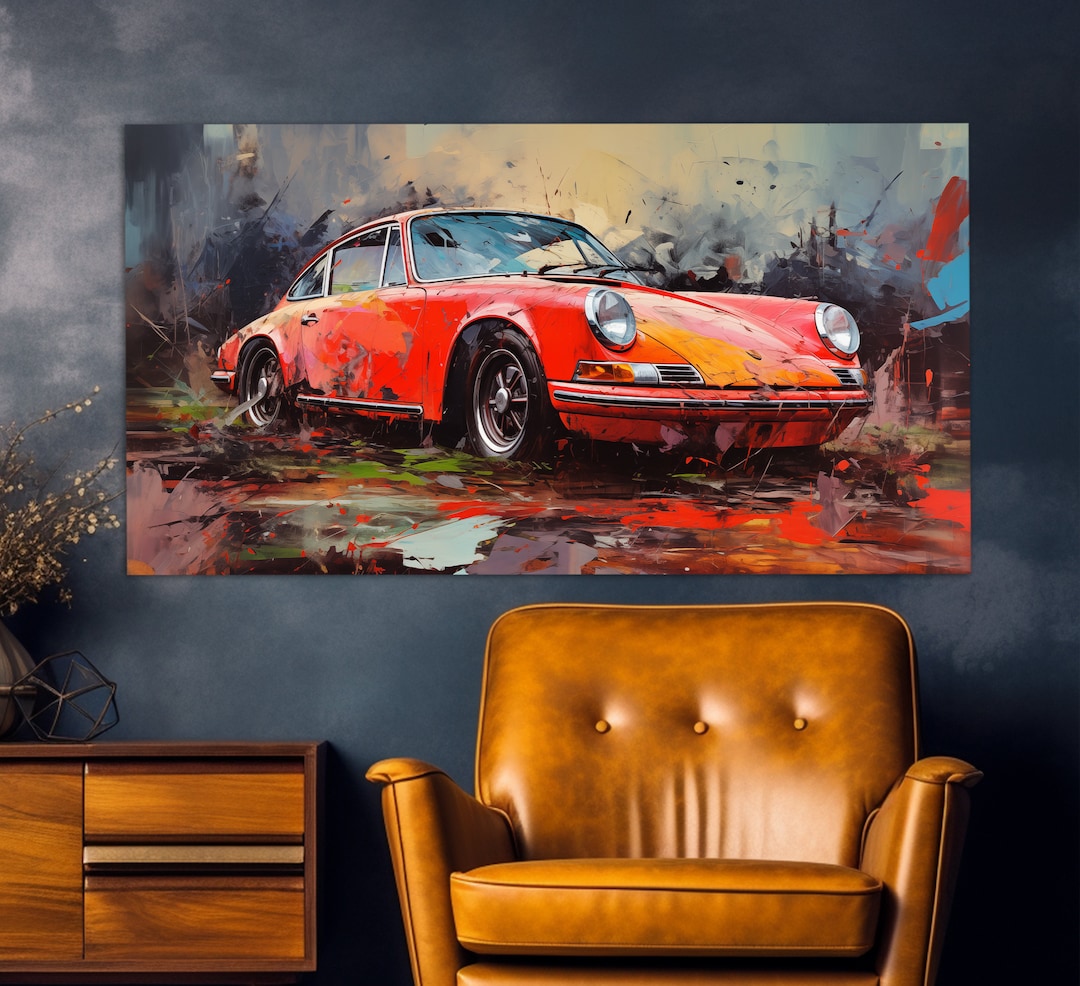 Vintage Red Porsche Canvas Print, Grunge Style Porsche Painting ...