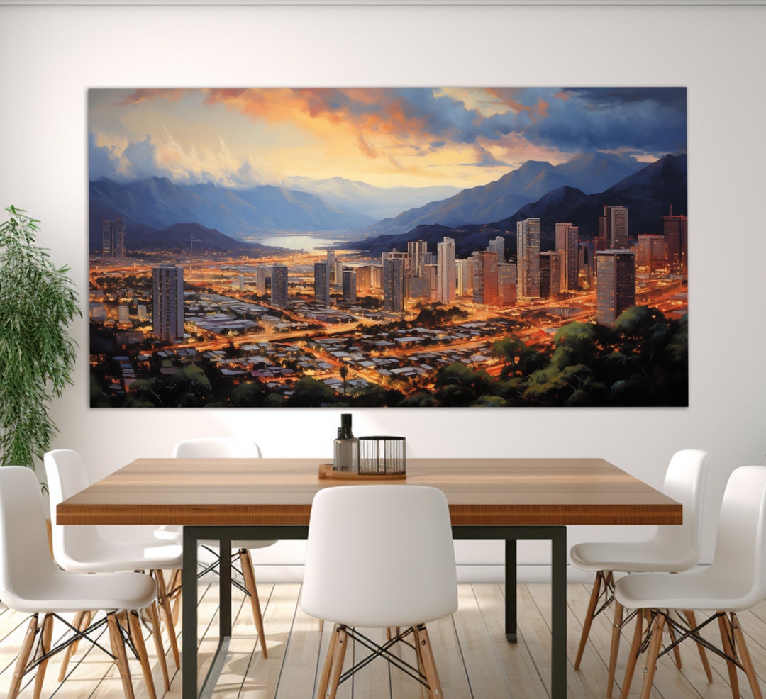 Caracas Skyline Canvas Print, Night Caracas Painting, Abstract Caracas ...