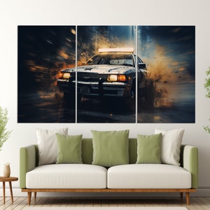 Vintage Police Car Canvas Print in an Oil Painting Style, Police Wall ...