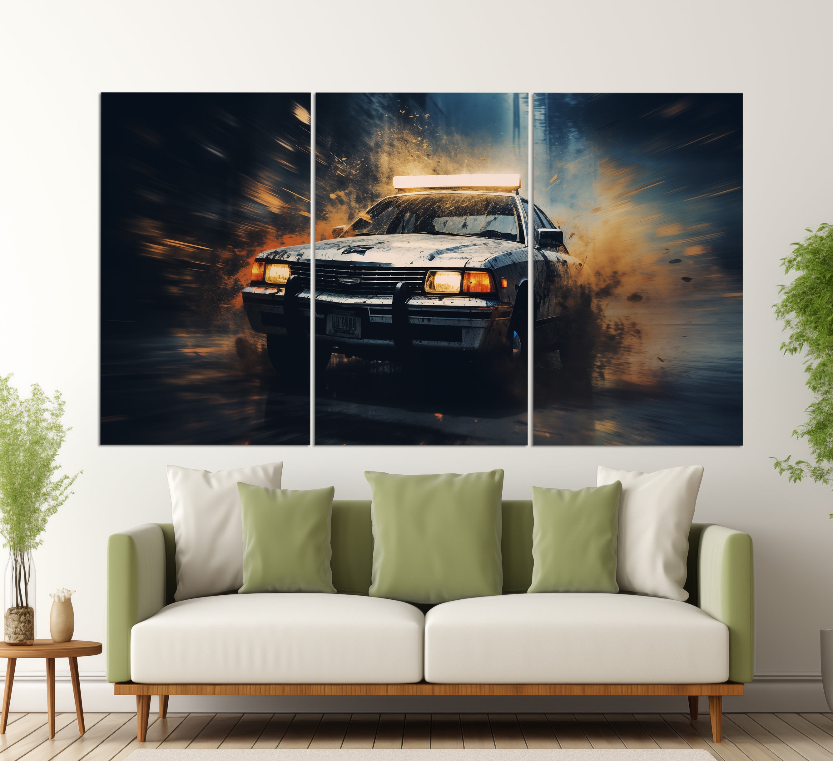 Vintage Police Car Canvas Print in an Oil Painting Style, Police Wall ...