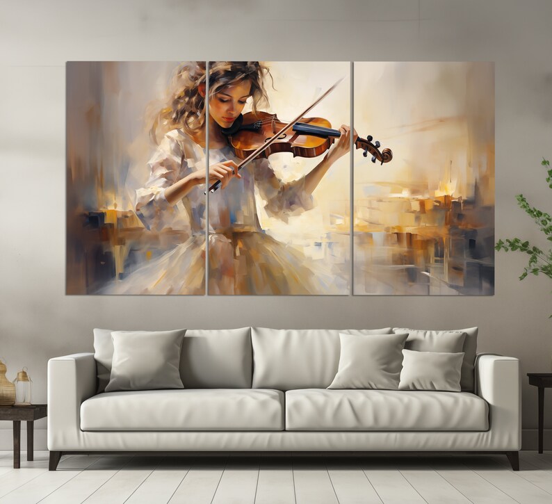 Girl Violinist Playing Violin Canvas Print in Vintage Oil Painting ...