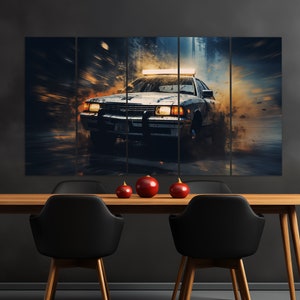 Vintage Police Car Canvas Print in an Oil Painting Style, Police Wall ...