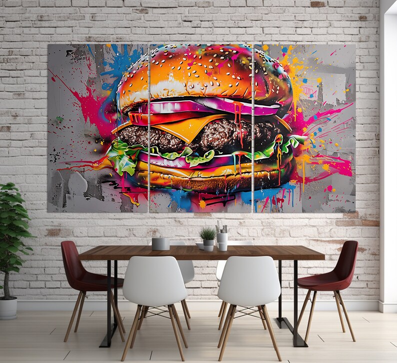 Hamburger Abstract Painting Canvas Print, Hamburger Poster, Kitchen ...