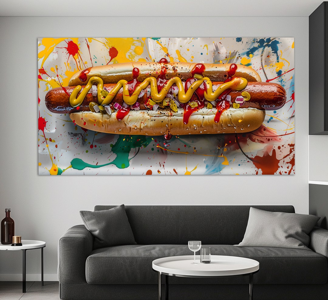 Abstract Hot Dog Canvas Print, Hot Dog Painting, Kitchen Wall Decor ...