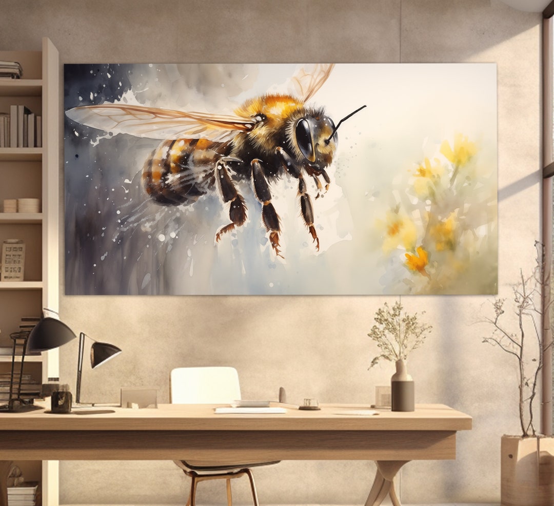Bee Close up Canvas Print, Honey Wall Art, Bees Painting, Honey Farm ...