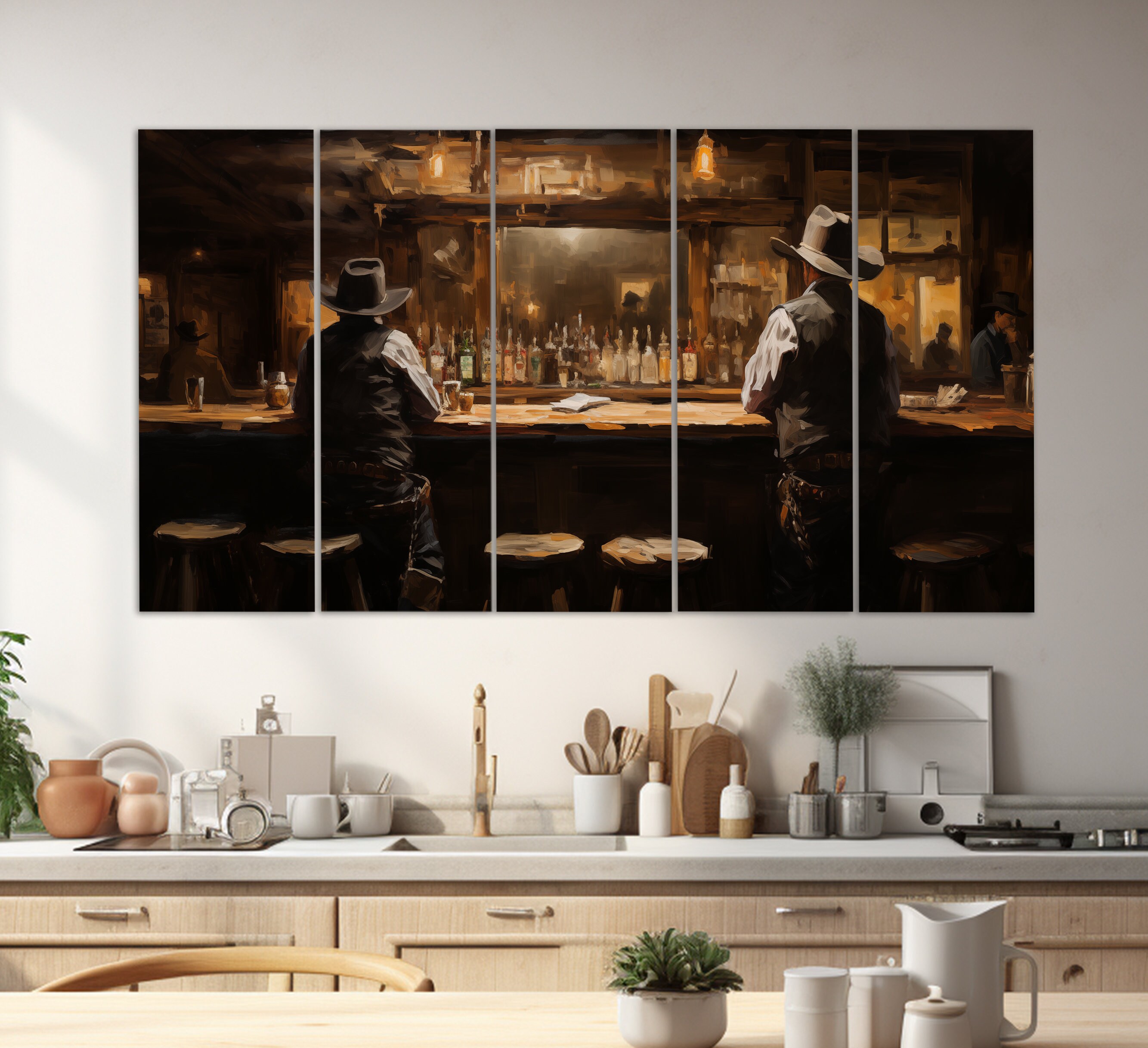 Retro Pub Canvas Print, Vintage Pub Painting, Western Wall Art, Wild ...