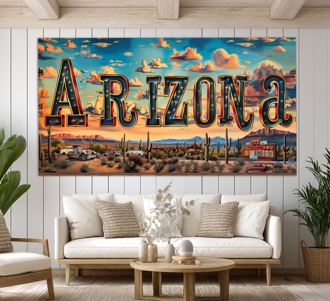 Arizona Sign Canvas Print in a Vintage Oil Painting Style, Abstract ...