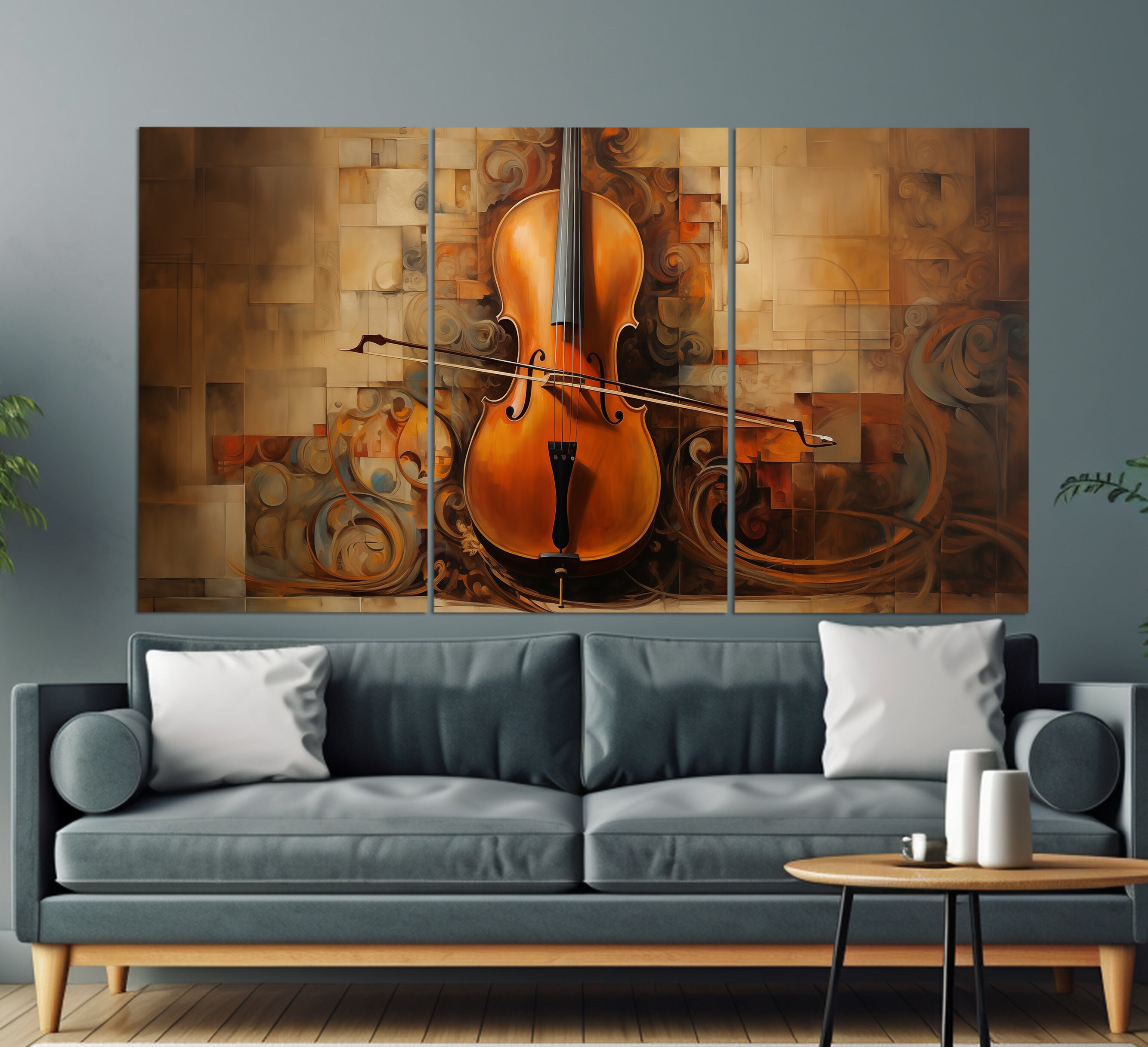 Abstract Cello Canvas Print in Retro Oil Painting Style, Cello Painting ...