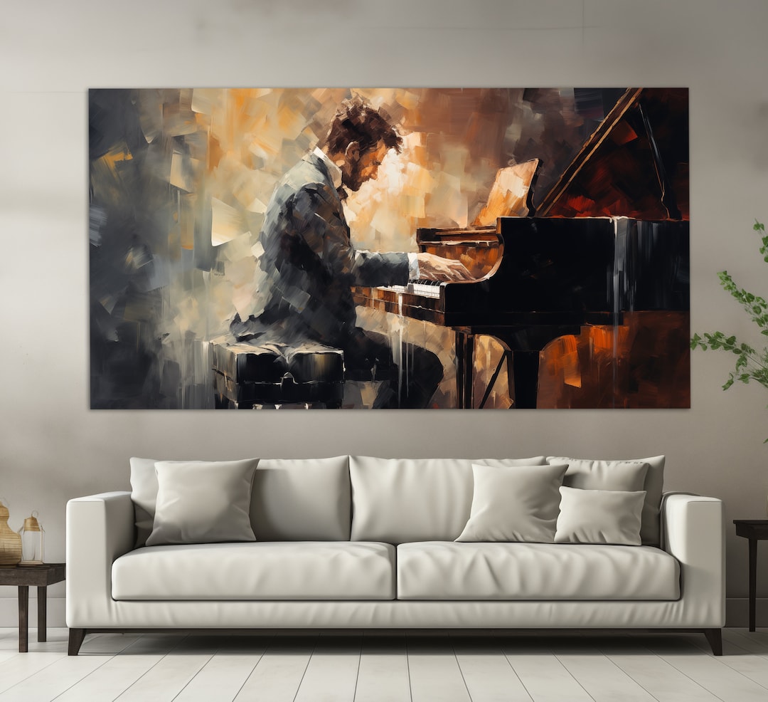 Pianist Playing Piano Canvas Print in Vintage Oil Painting Style, Pianist Painting, Music Wall ...