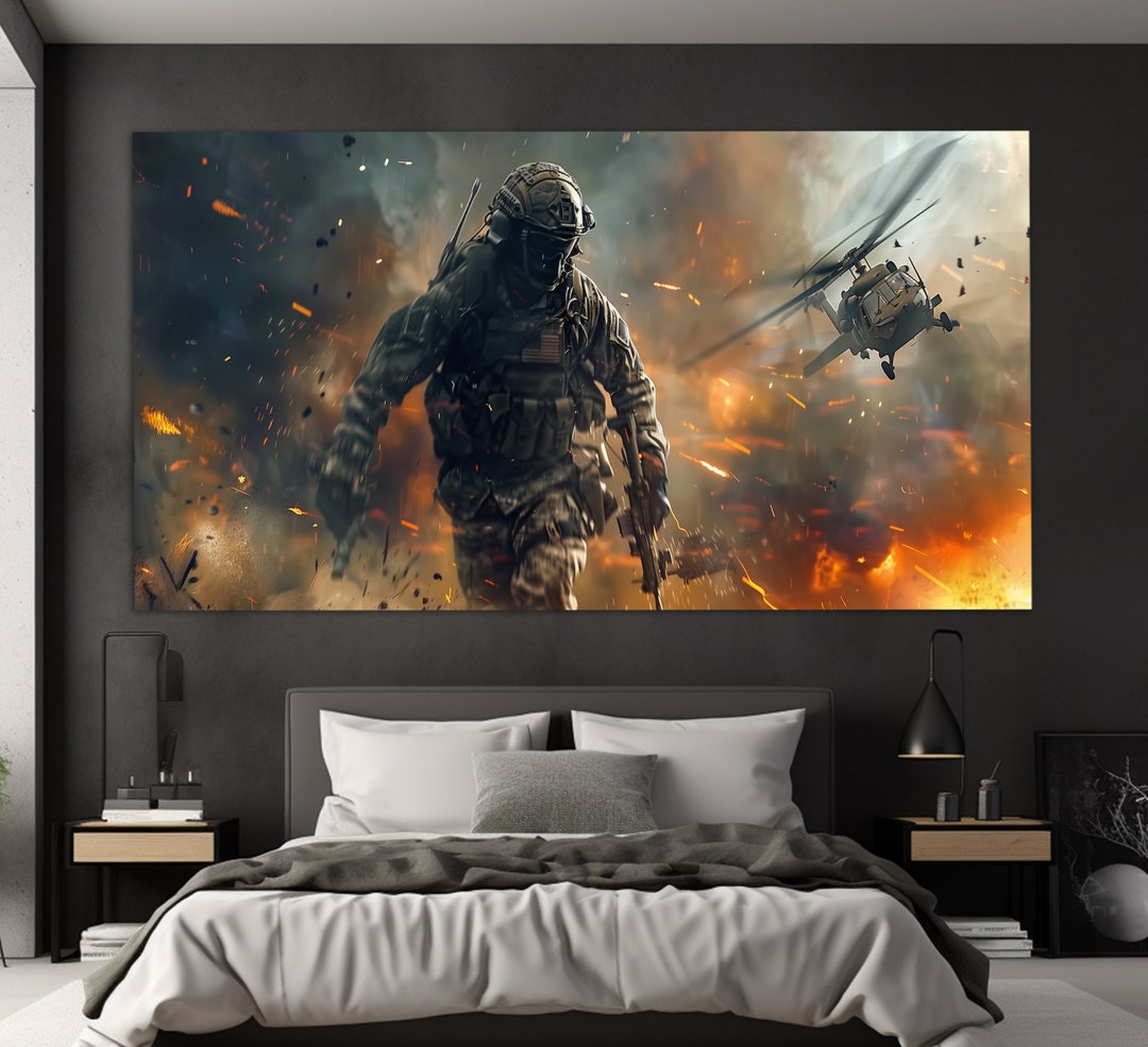 Soldier Canvas Print, Warfare Wall Art, Military Gift, Military ...