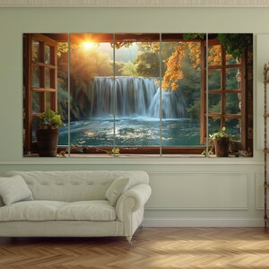 Scenic Waterfall View From Open Window Canvas Print, Nature Wall Art ...