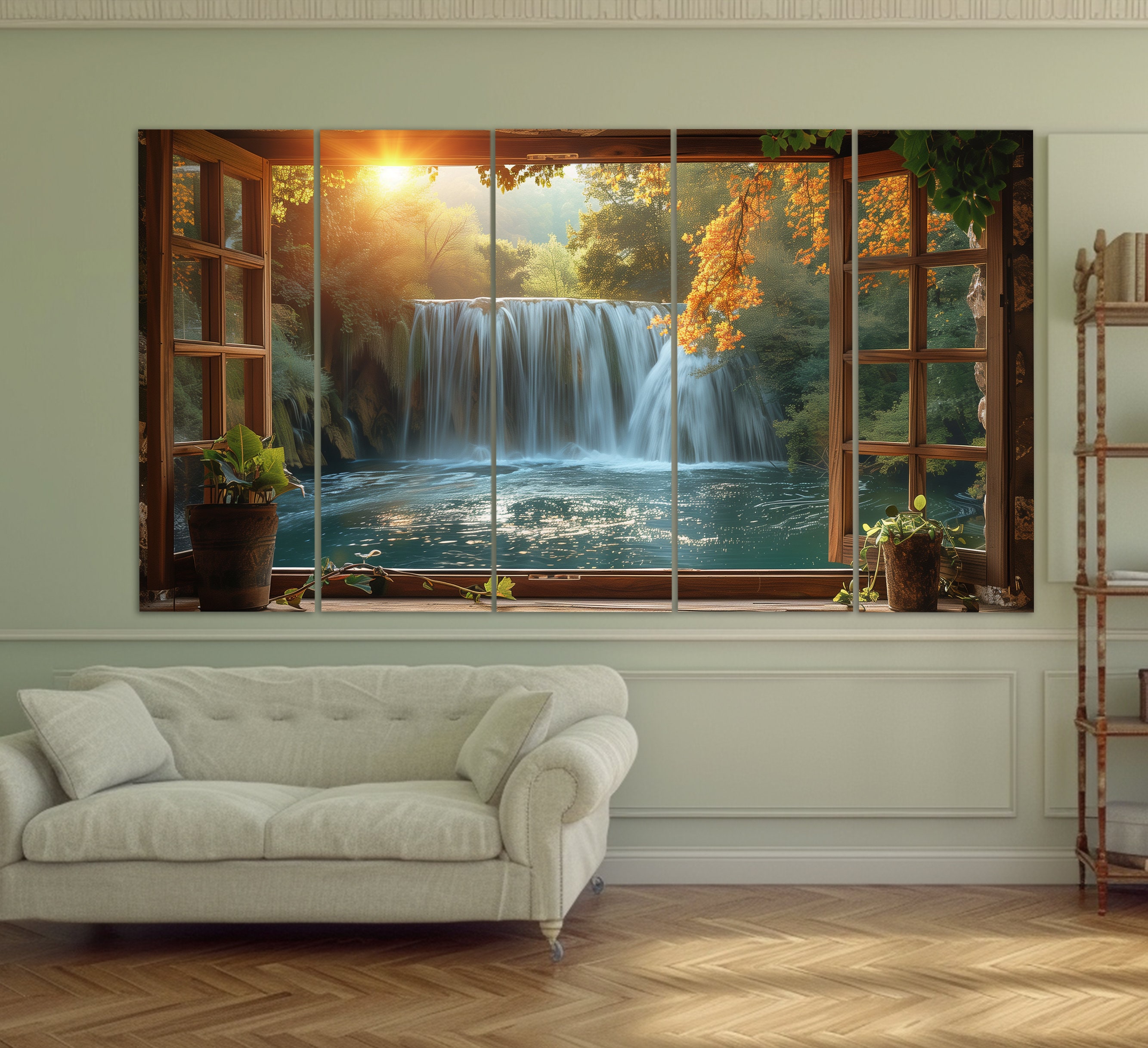 Scenic Waterfall View From Open Window Canvas Print, Nature Wall Art ...