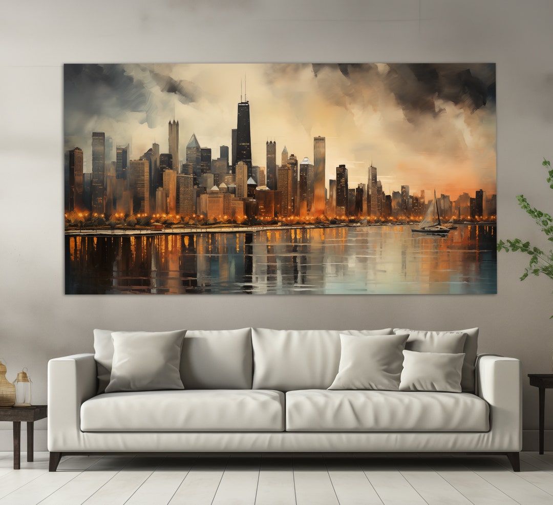 Chicago Canvas Print in a Vintage Oil Painting Style, Abstract Chicago ...