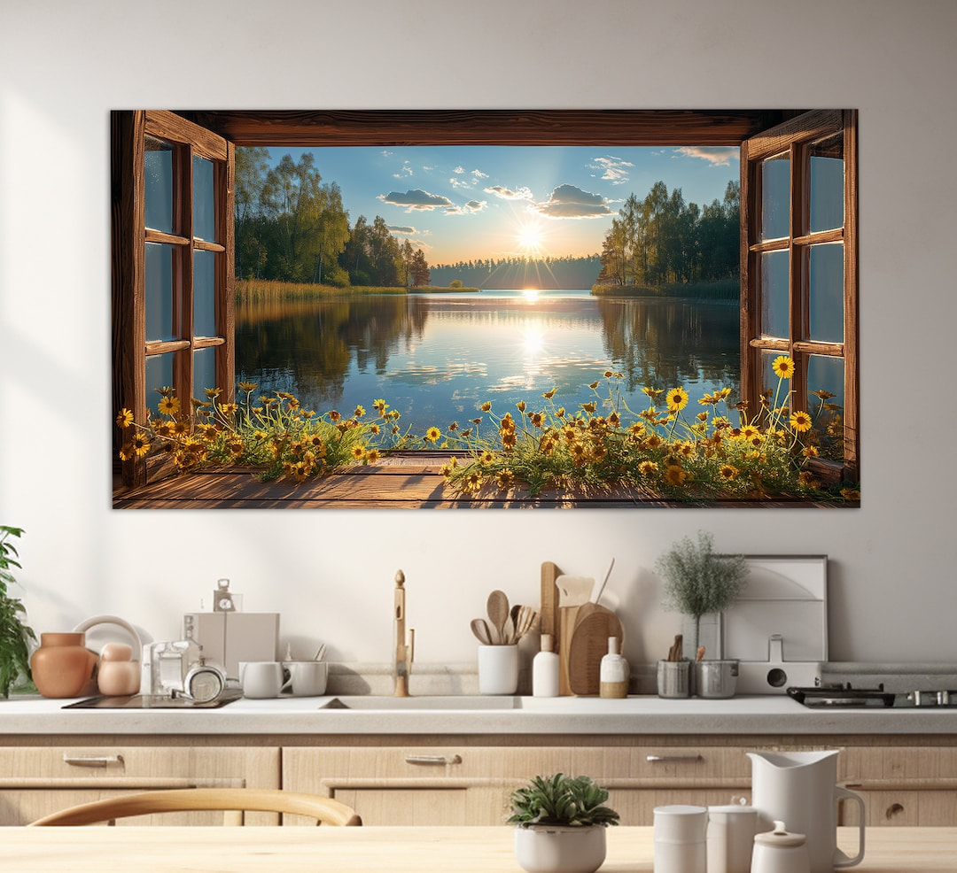 Forest Lake View From Open Window Canvas Print, Nature Wall Art, Forest ...