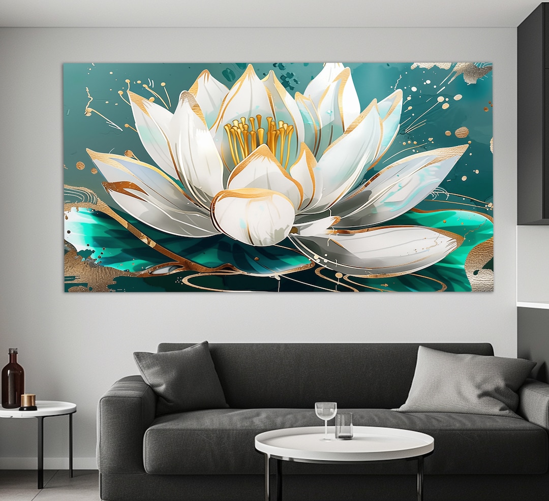 Lotus Flower Canvas Print in an Oil Painting Style, Floral Wall Decor ...