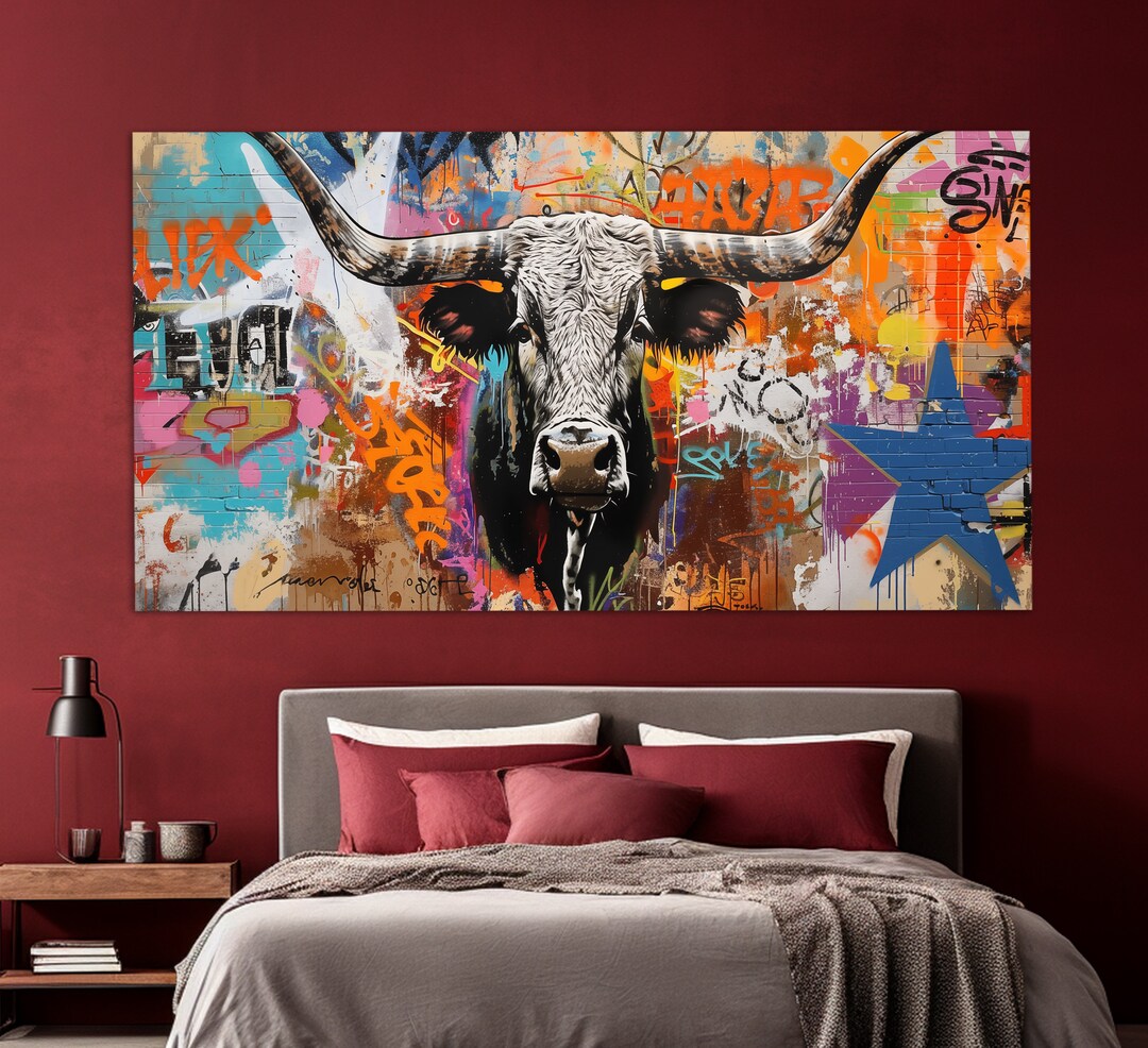 Abstract Texas Longhorn Canvas Print in a Pop Art Graffiti Style, Pop ...