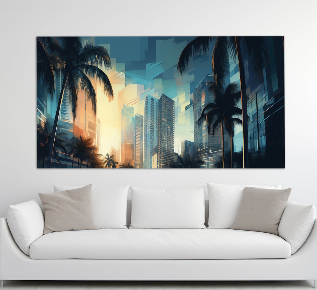Abstract Miami Canvas Print, Miami Downtown Painting, Miami Wall Art ...