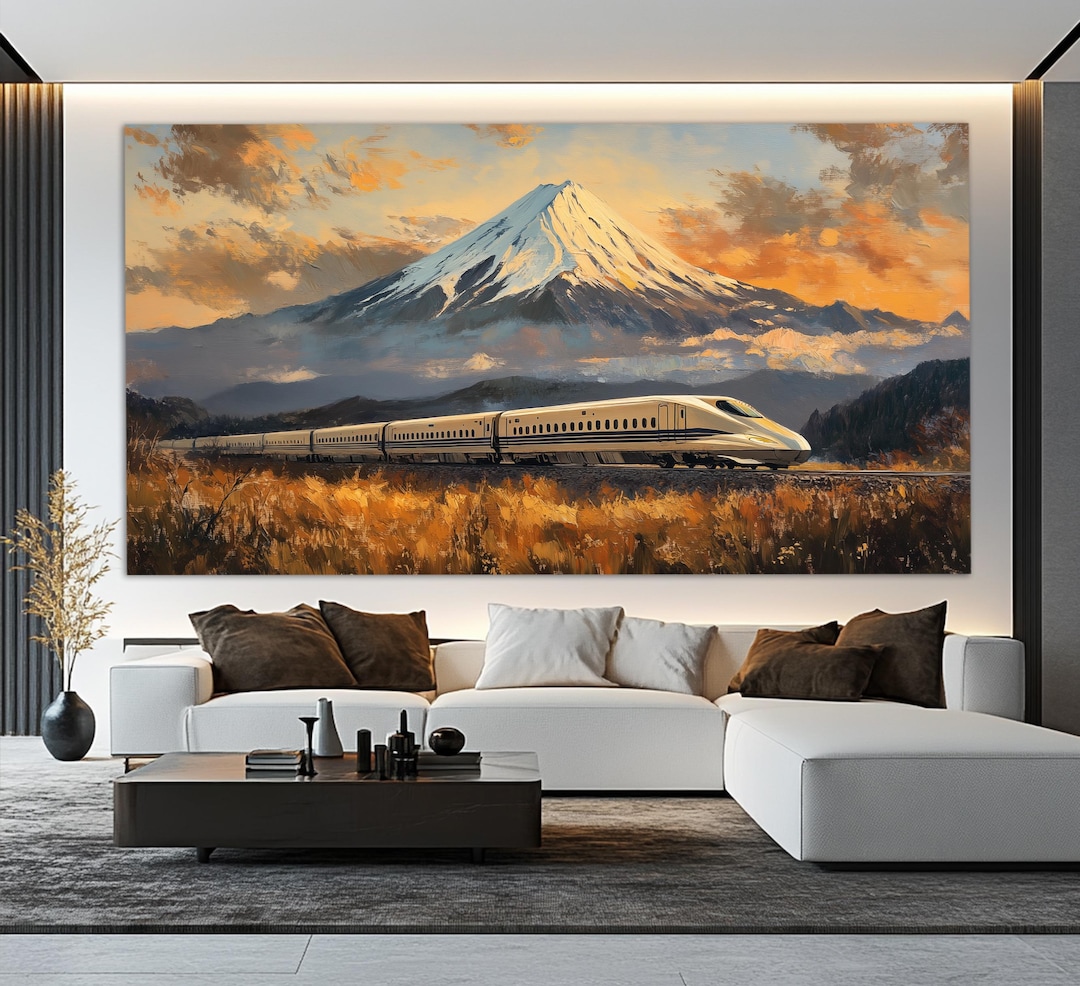 Mount Fuji and Shinkansen Train Canvas Print, Mount Fuji Painting ...