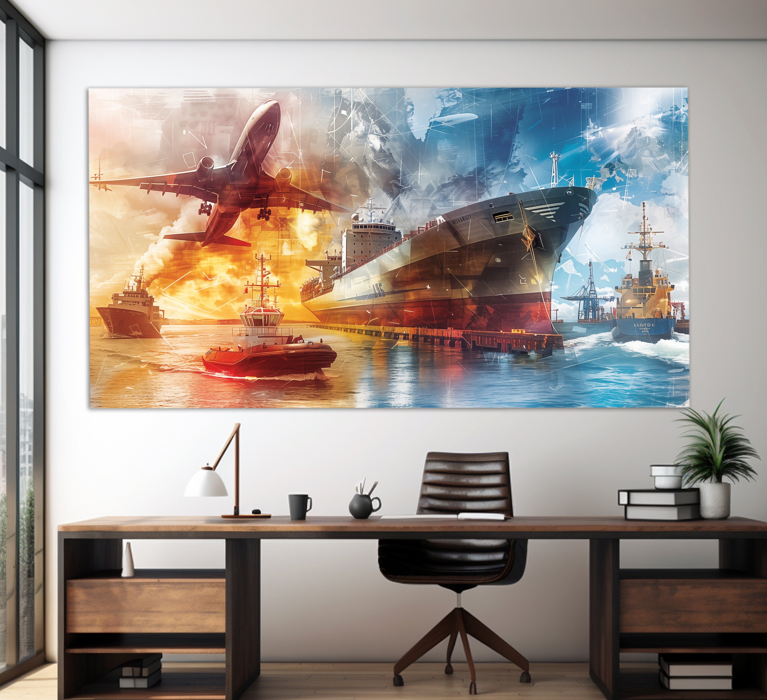 Logistics Wall Art, Logistics Office Wall Decor, Plane and Ships Print ...