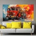 Abstract Firetruck Canvas Print in an Oil Painting Style, Firefighter ...