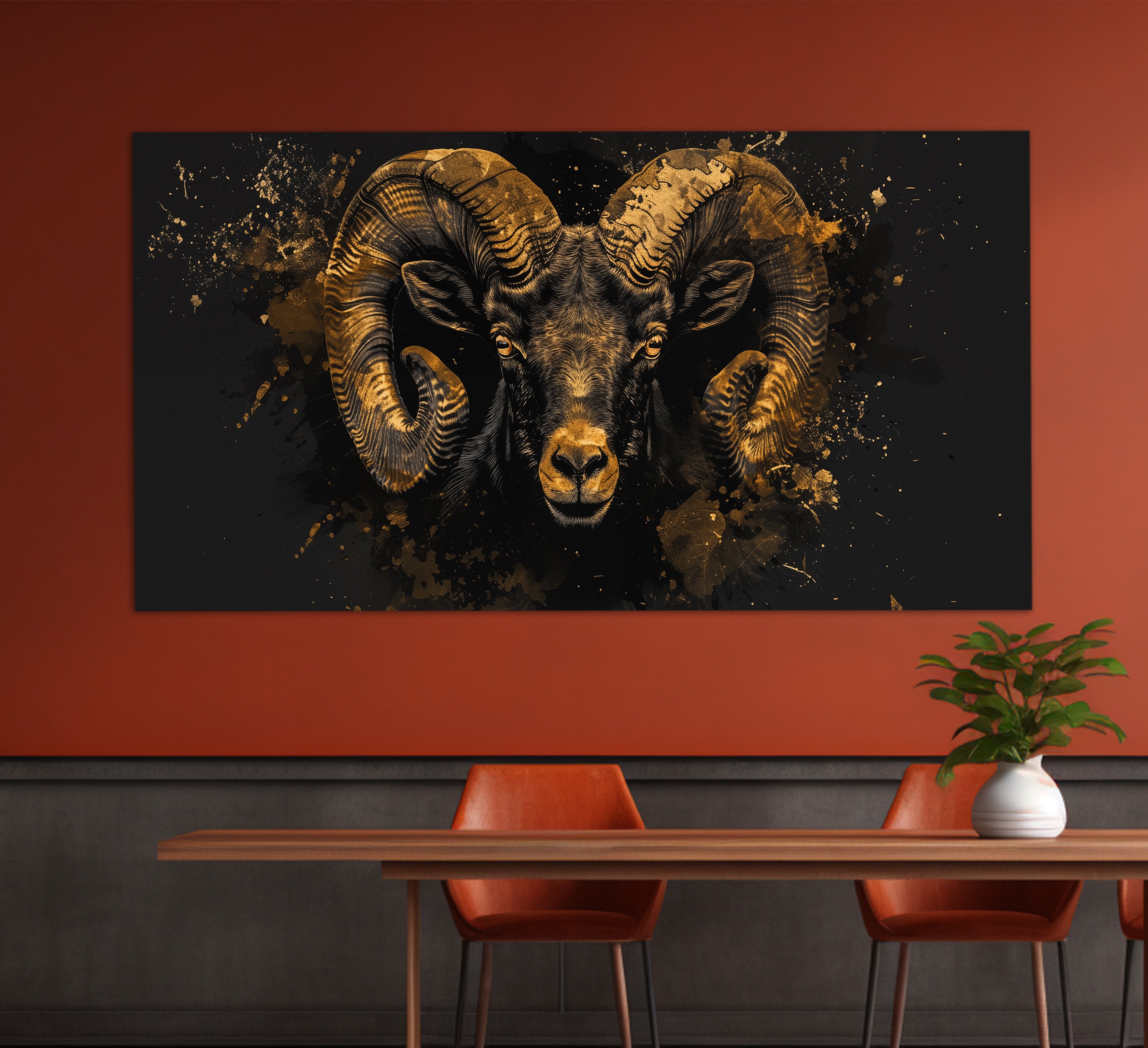 Ram Canvas Print in an Oil Painting Style, Arias Sign Poster, Arias ...
