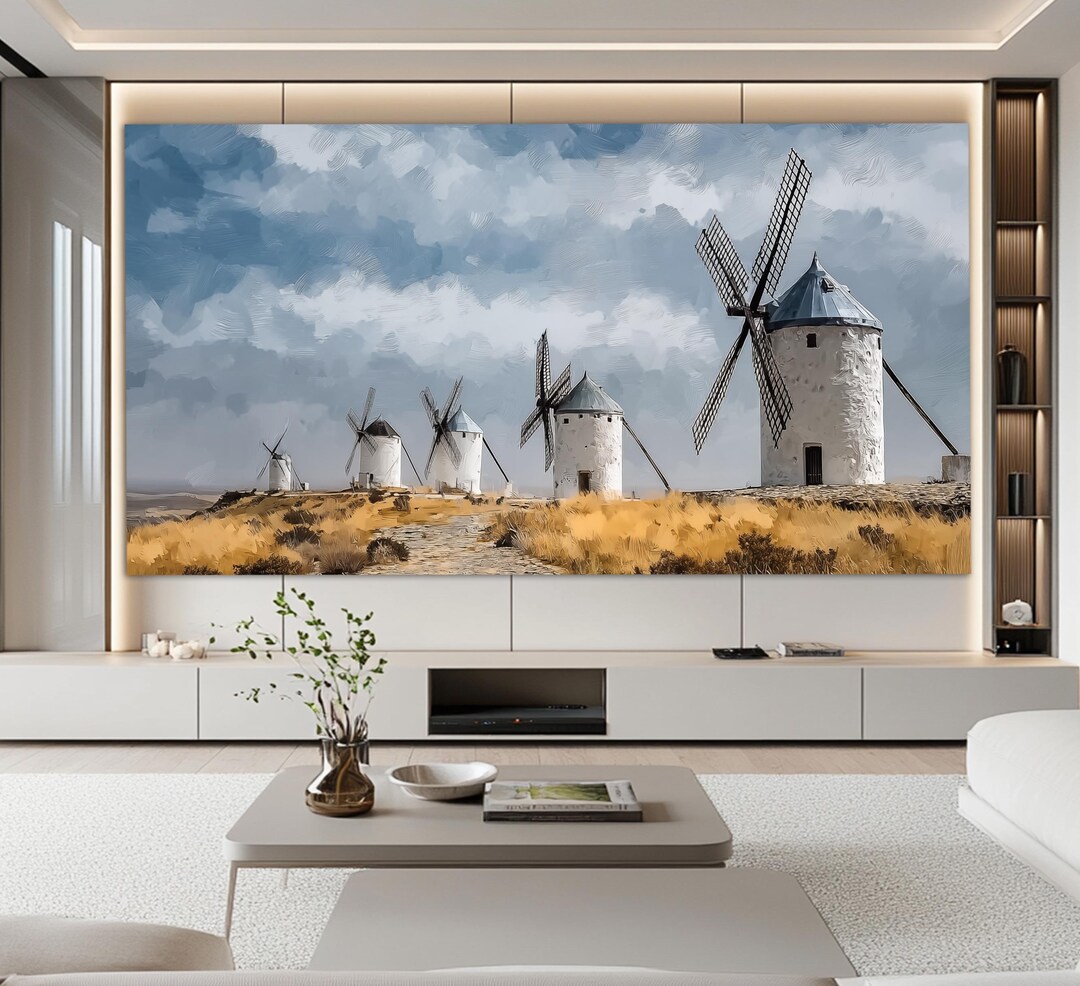 Old Spanish Windmills Painting Canvas Print, Rustic Spanish Wall Art ...
