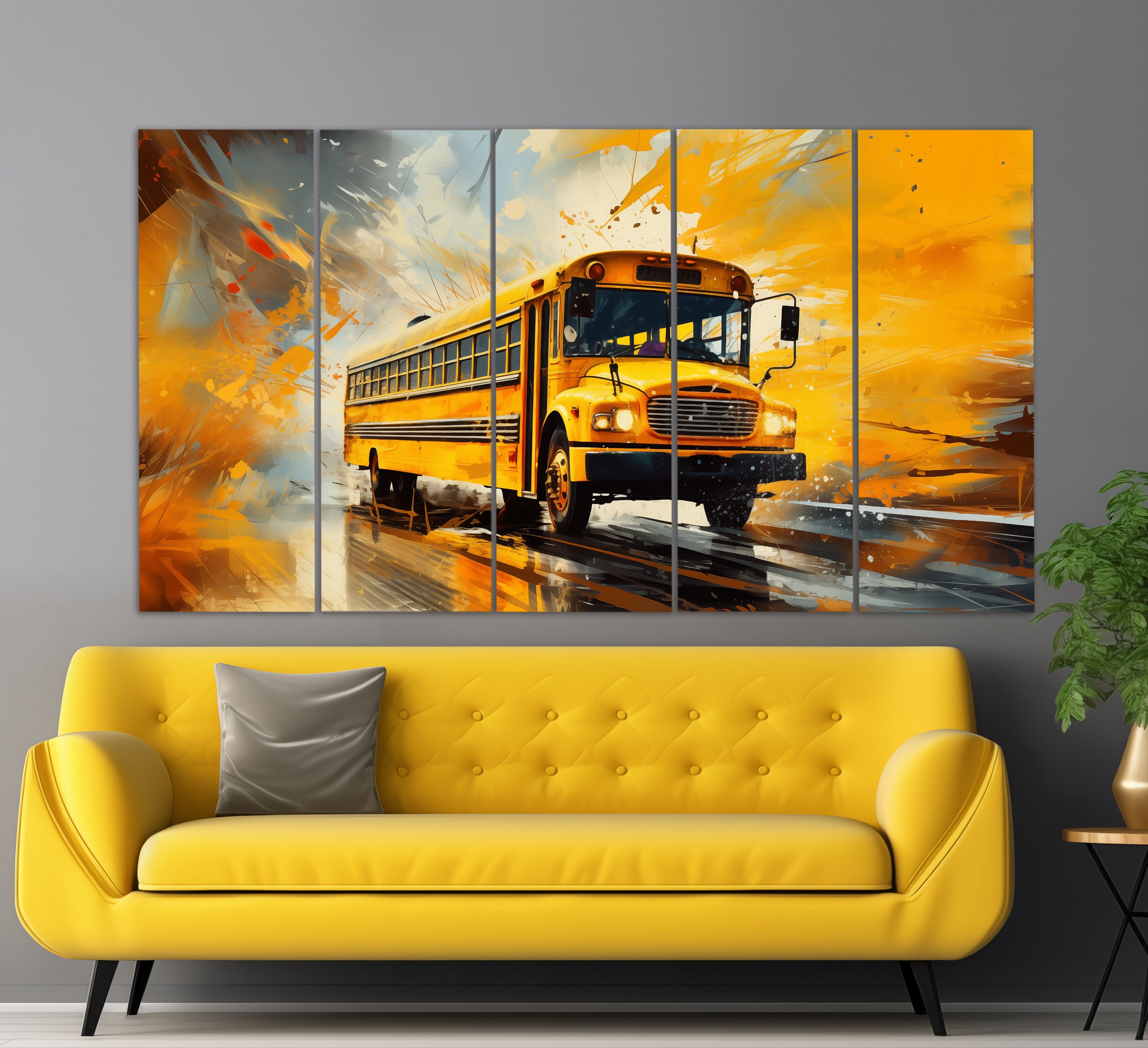 Abstract School Bus Canvas Print in an Oil Painting Style, School Bus ...