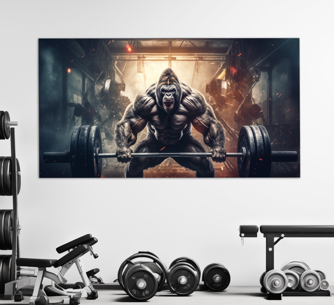 Gorilla With Barbell Canvas Print, Weightlifting Wall Art, Workout ...