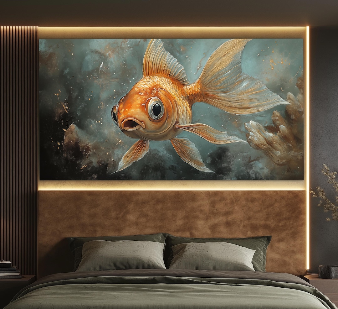 Cheerful Goldfish Canvas Print, Goldfish Painting, Underwater Wall Art ...